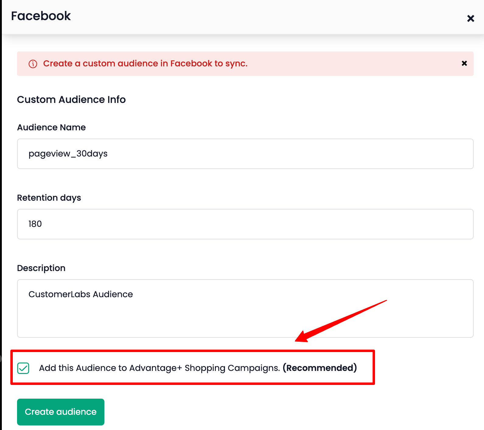Sync the audience with Facebook • CustomerLabs - No Code Customer Data ...