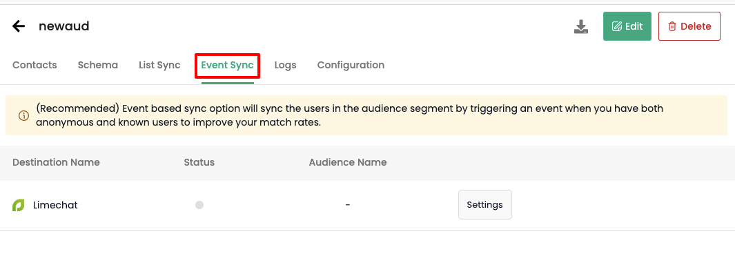 Sync CustomerLabs Audience Segments with LimeChat