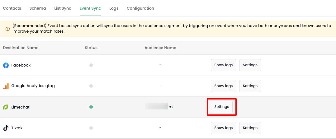 Sync CustomerLabs Audience Segments with LimeChat
